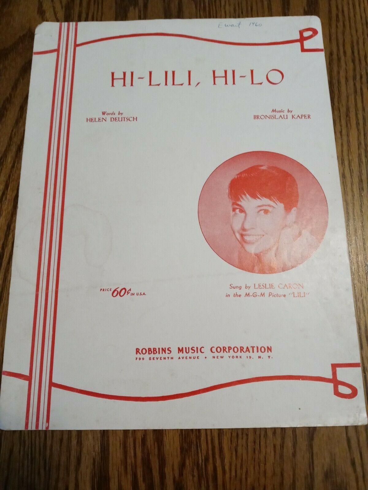 Vintage 1952 Hi-Lili, Hi-Lo Sheet Music-Sung by Leslie Caron in "Lili ...