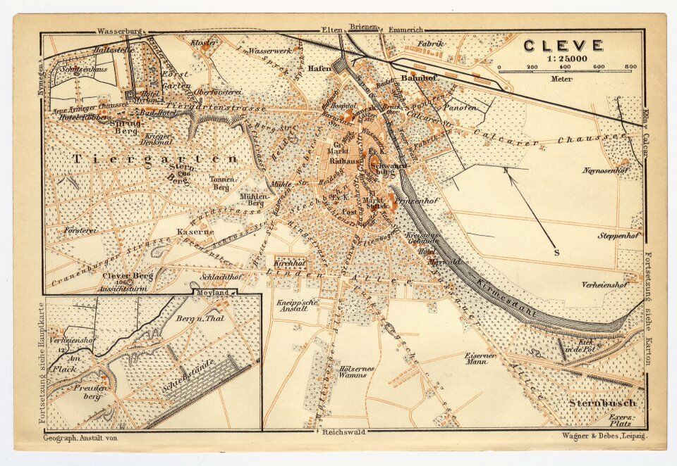 1906 ANTIQUE CITY MAP OF KLEVE CLEVE CLEVES / NORTH RHINE - WESTPHALIA ...