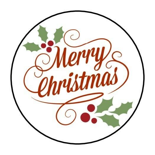 30 Merry Christmas Envelope Seals Labels Stickers 1 5 Round Holly Xmas