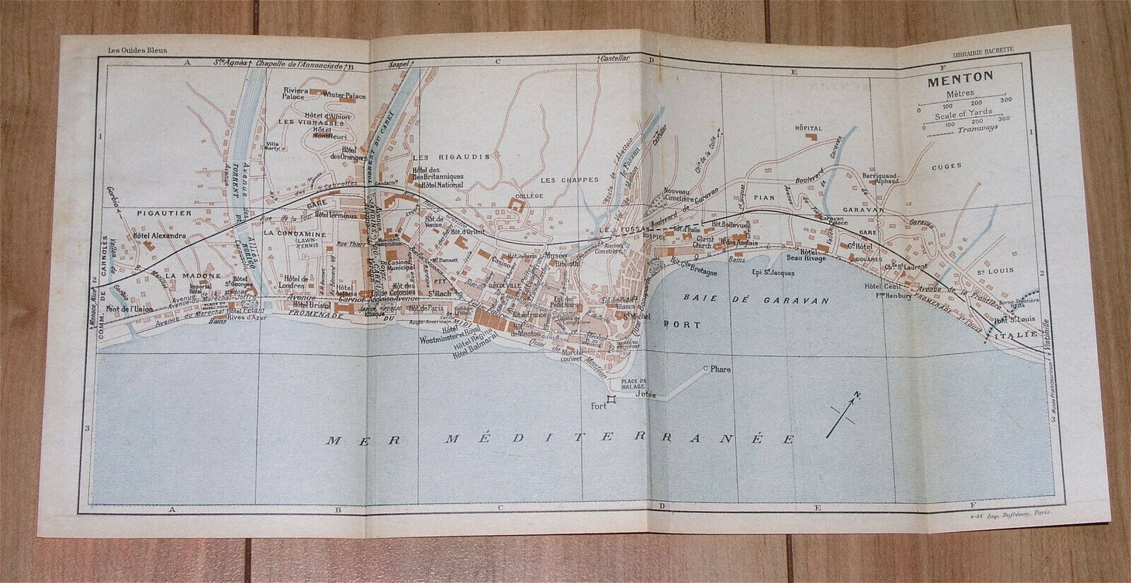 1926 ORIGINAL VINTAGE MAP CITY OF MENTON ALPES-MARITIMES COTE-D'AZUR ...