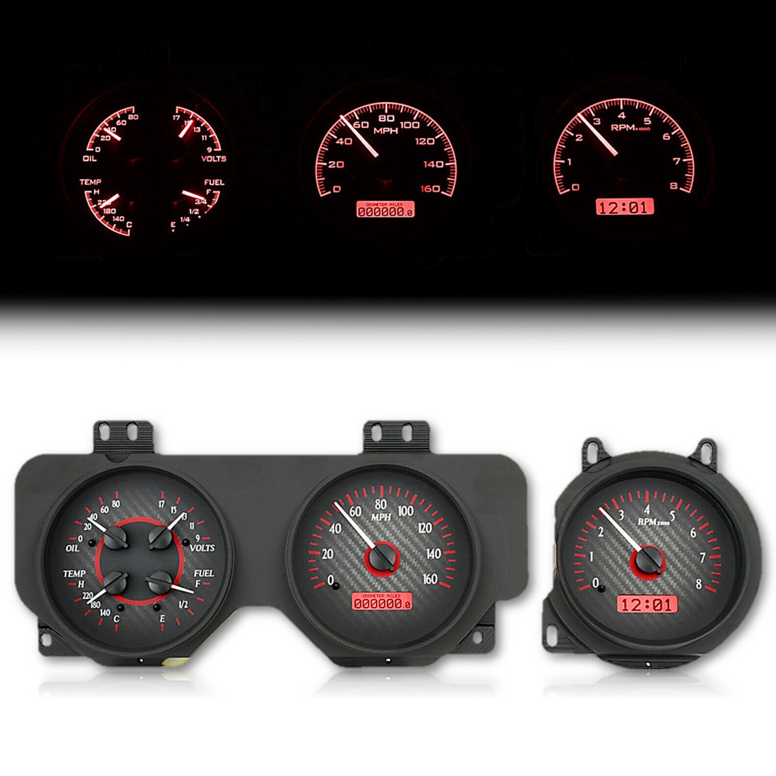 Dakota Digital Analog Carbon Fiber Red Gauges for 69 Pontiac GTO ...