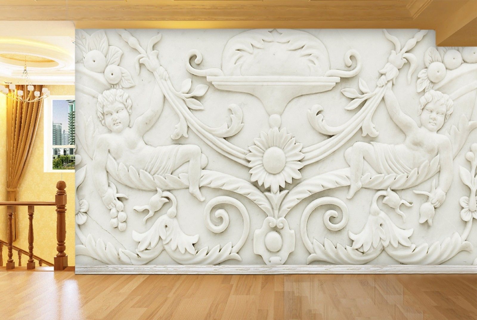 3D White Floral Relief 11 Wallpaper Mural Wall Print Decal Indoor ...