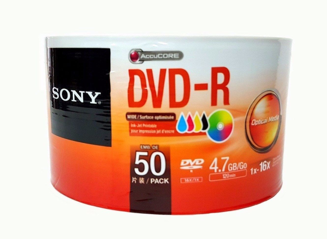50 Pack Sony DVD-R DVDR White Inkjet Hub Printable 16X 4.7GB 120min ...