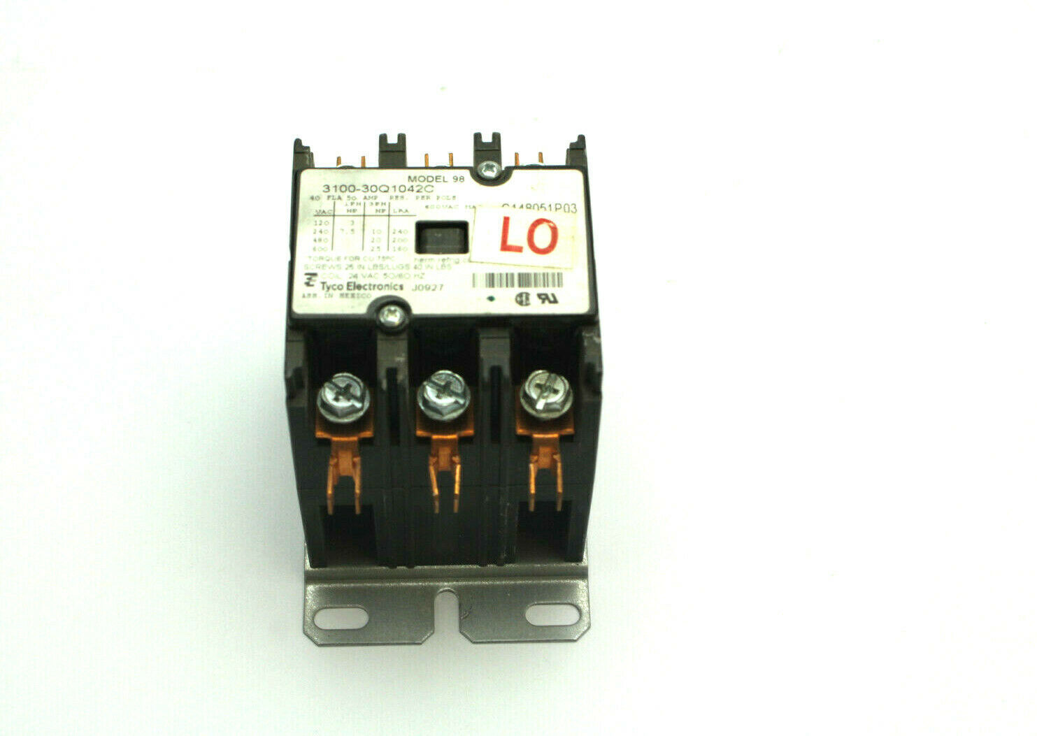 Tyco Electronics 3100-30Q1042C Model 98 50A 600V 3-Pole Contactor Used ...