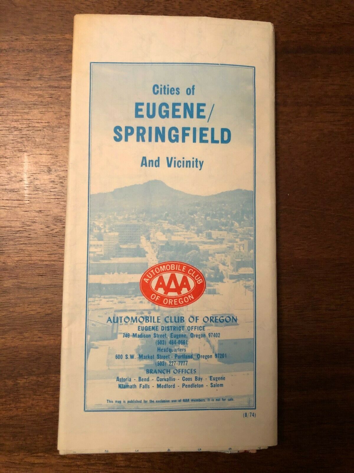 Vintage AAA Map of Eugene, Springfield, Lane County and Douglas County ...