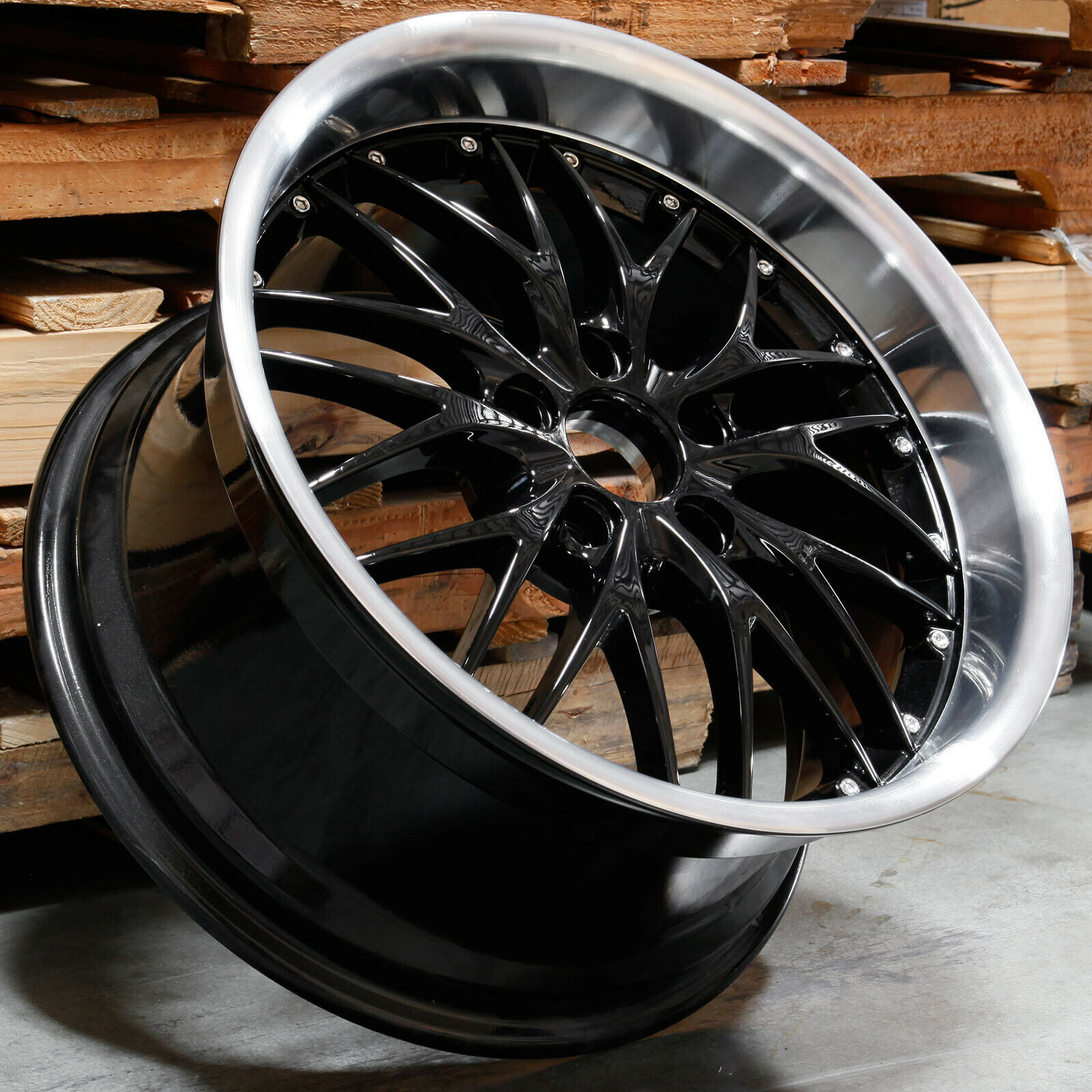 18x9.5 Mesh Deep Dish 5x114.3 22 Black Machined Lip Wheels set(4) - Wheels