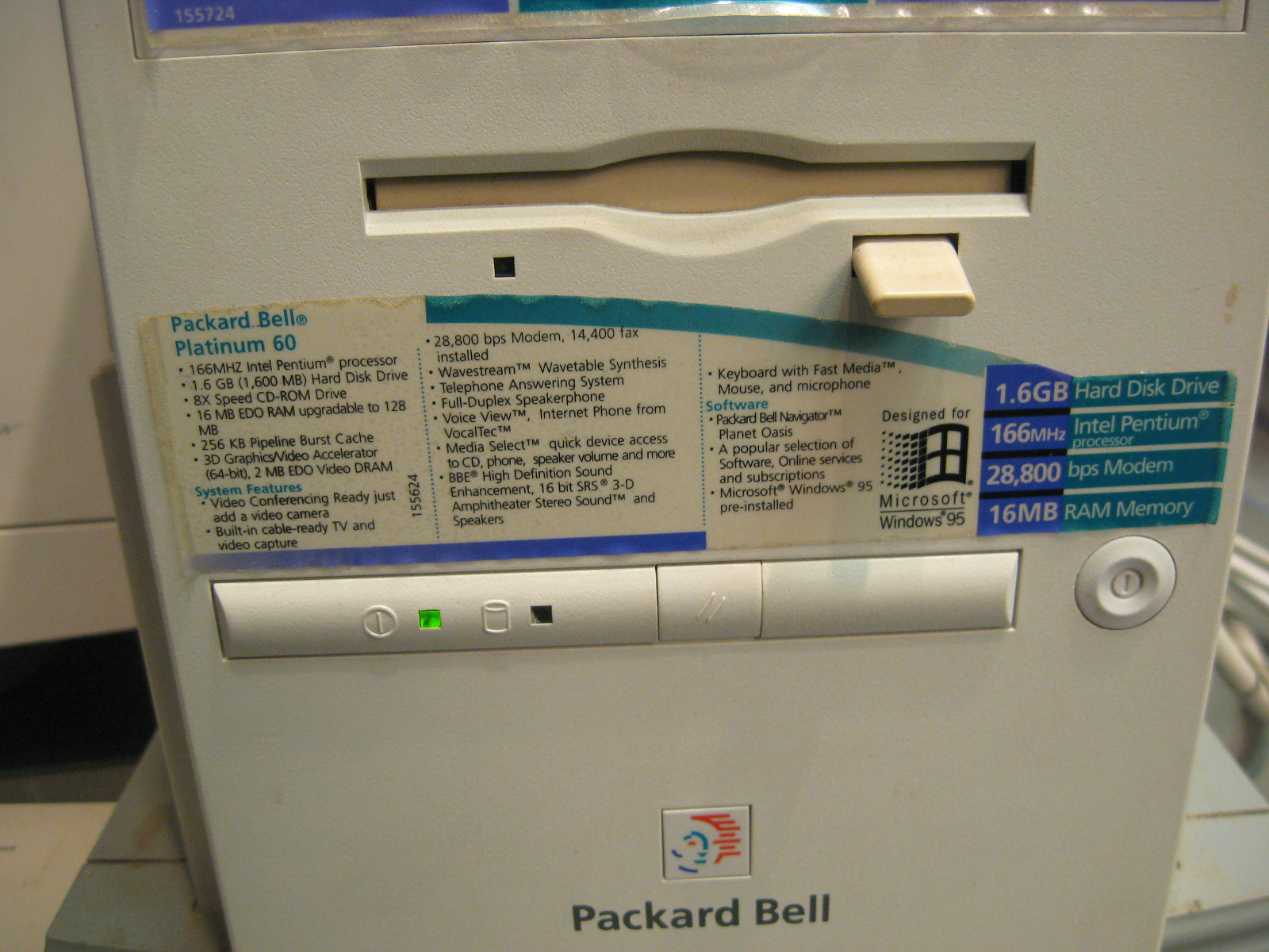 PACKARD BELL PLATINUM 60 MODEL A950 TWR PENTIUM 166MHZ DOS COMPUTER ...