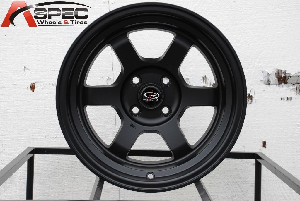 One 15x8 Rota Grid V 4x100 0 Flat Black Wheels New - Wheels