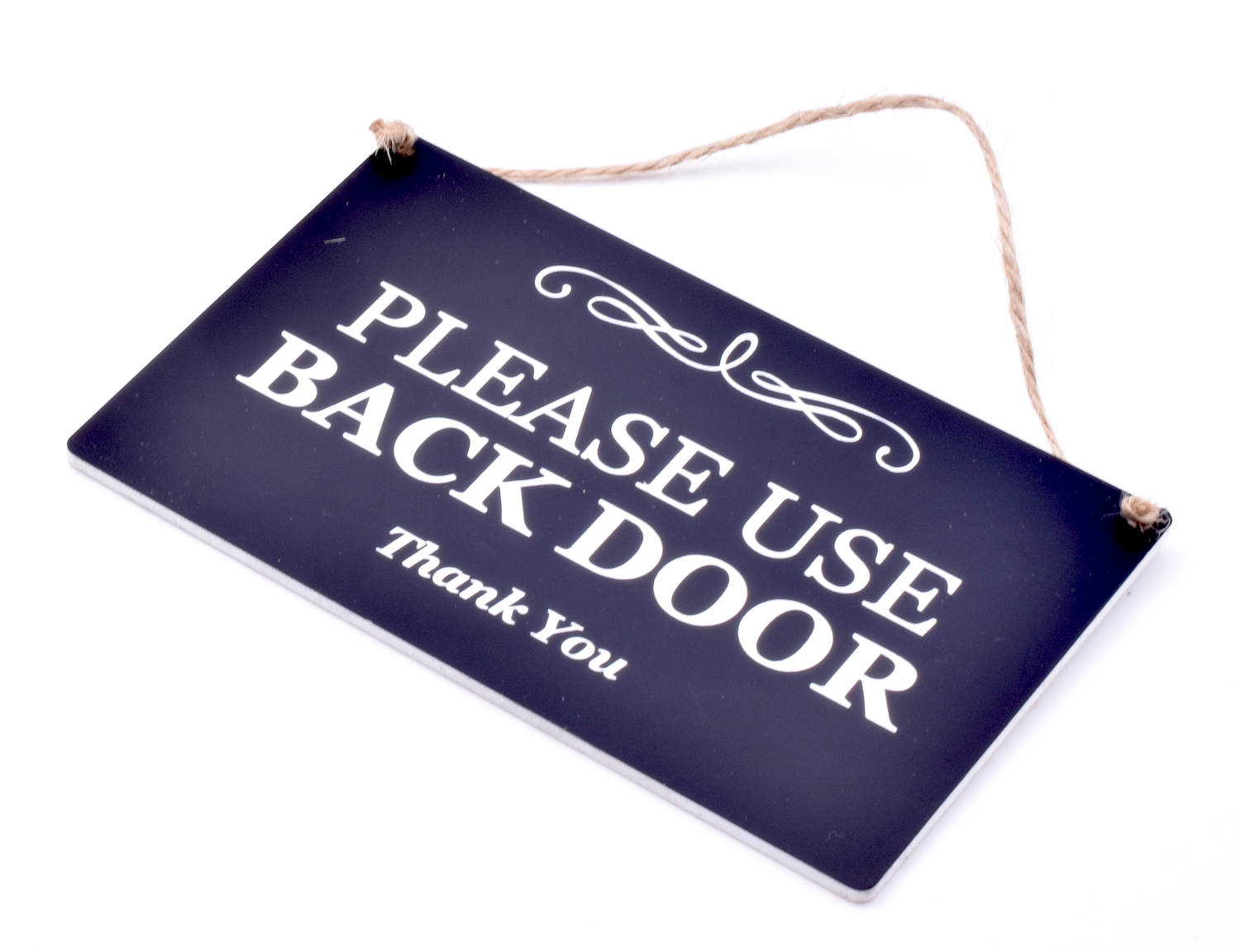 Stylish Black and White Engraved, Please Use Back Door', Sign Plaque ...