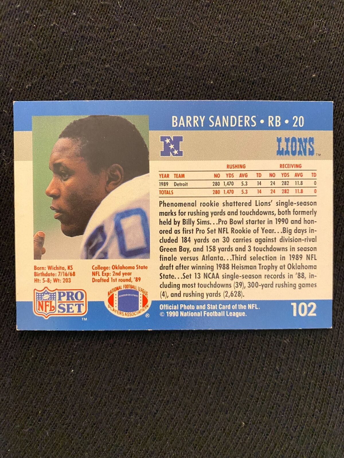 1990 Pro Set Pro Set Barry Sanders Detroit Lions #102 - Trading Card ...