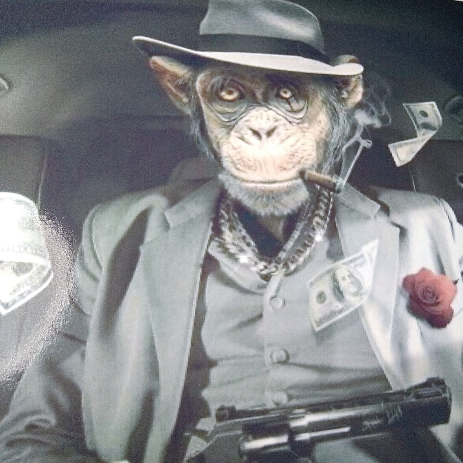Gangster Monkey GLOSSY Print 8.5x11" groovy art, guido the chimp, mafia ...