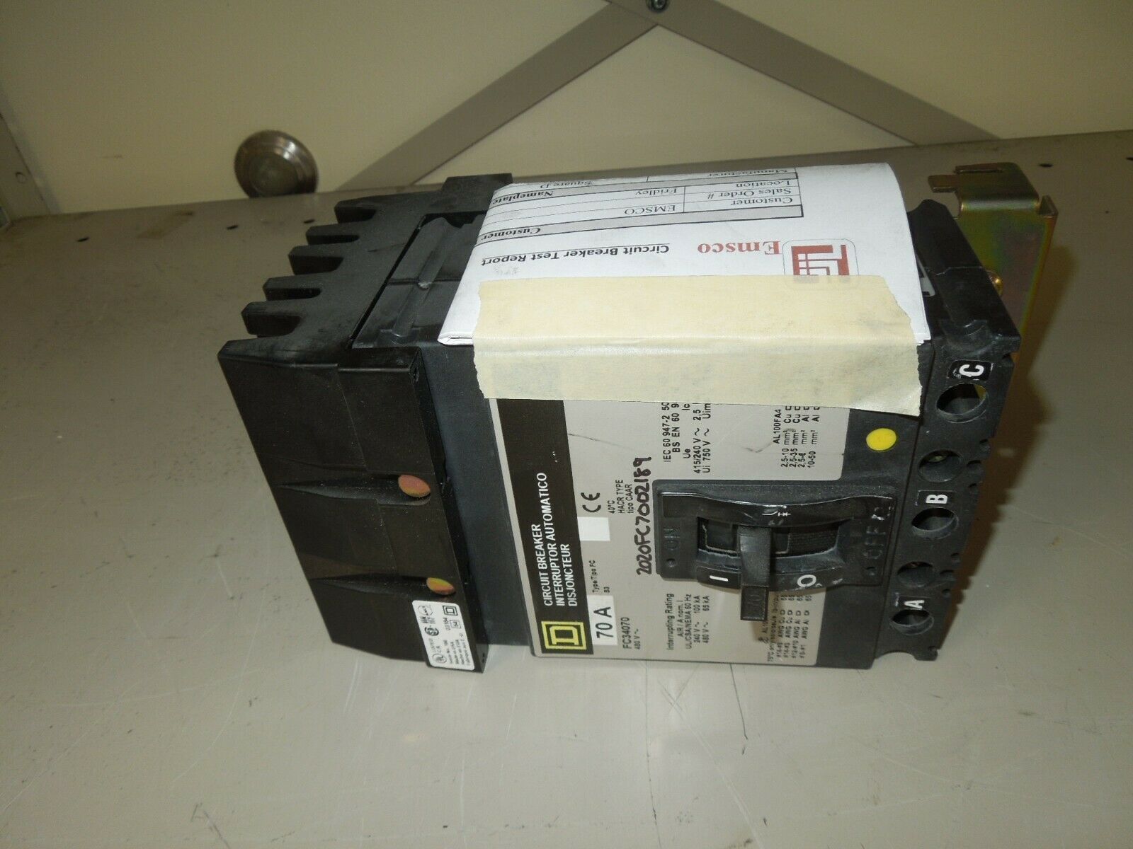 Square D FC34070 I-Line Circuit Breaker 70A 3P 480V W/ Test Report Used ...