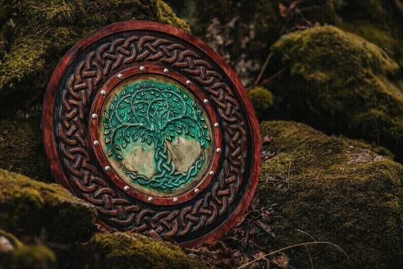 Viking shield with carved old Norse tree of life symbol - Yggdrasil ...