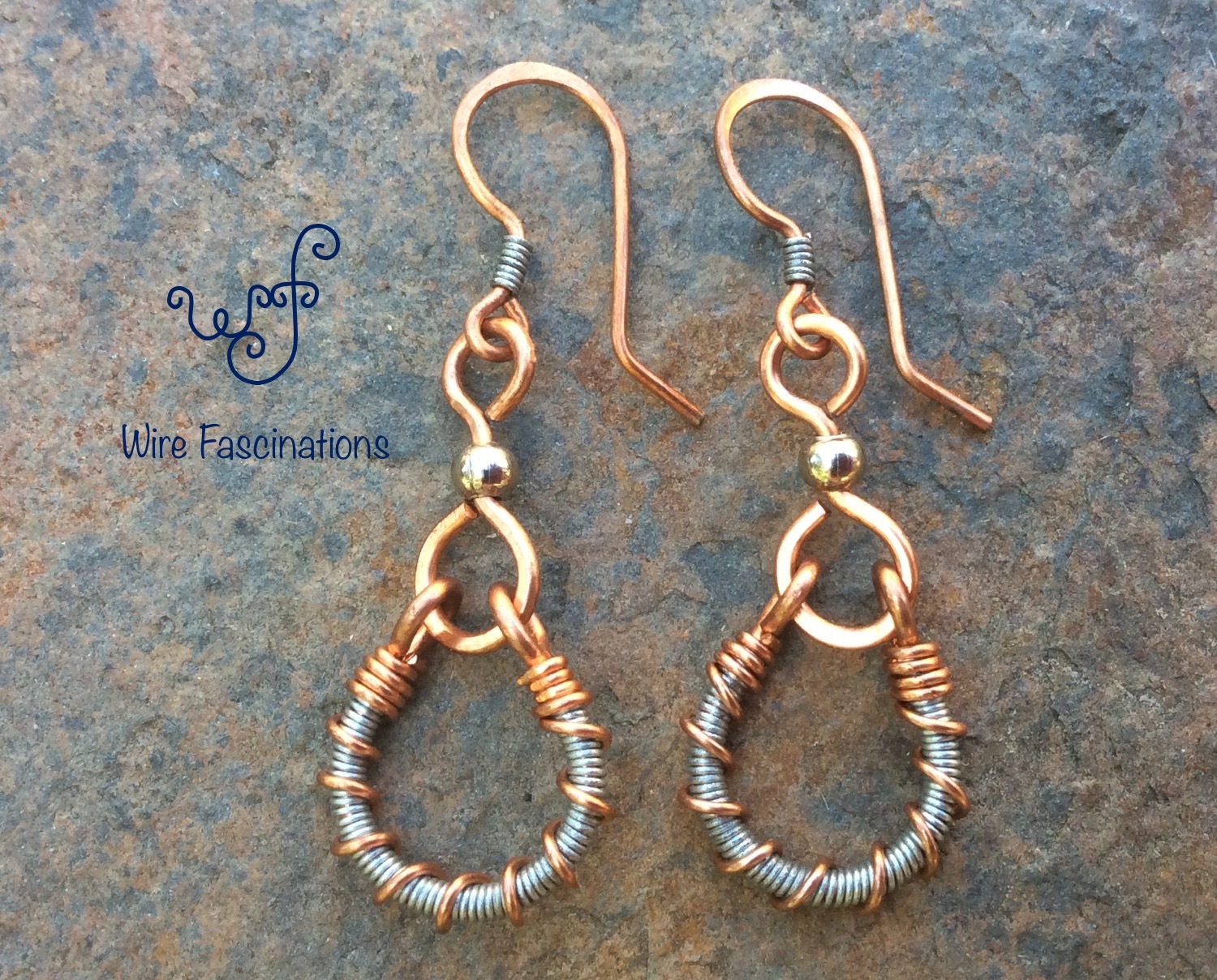Handmade earrings: mixed metal curved coil with copper and stainless steel 2 - Earrings