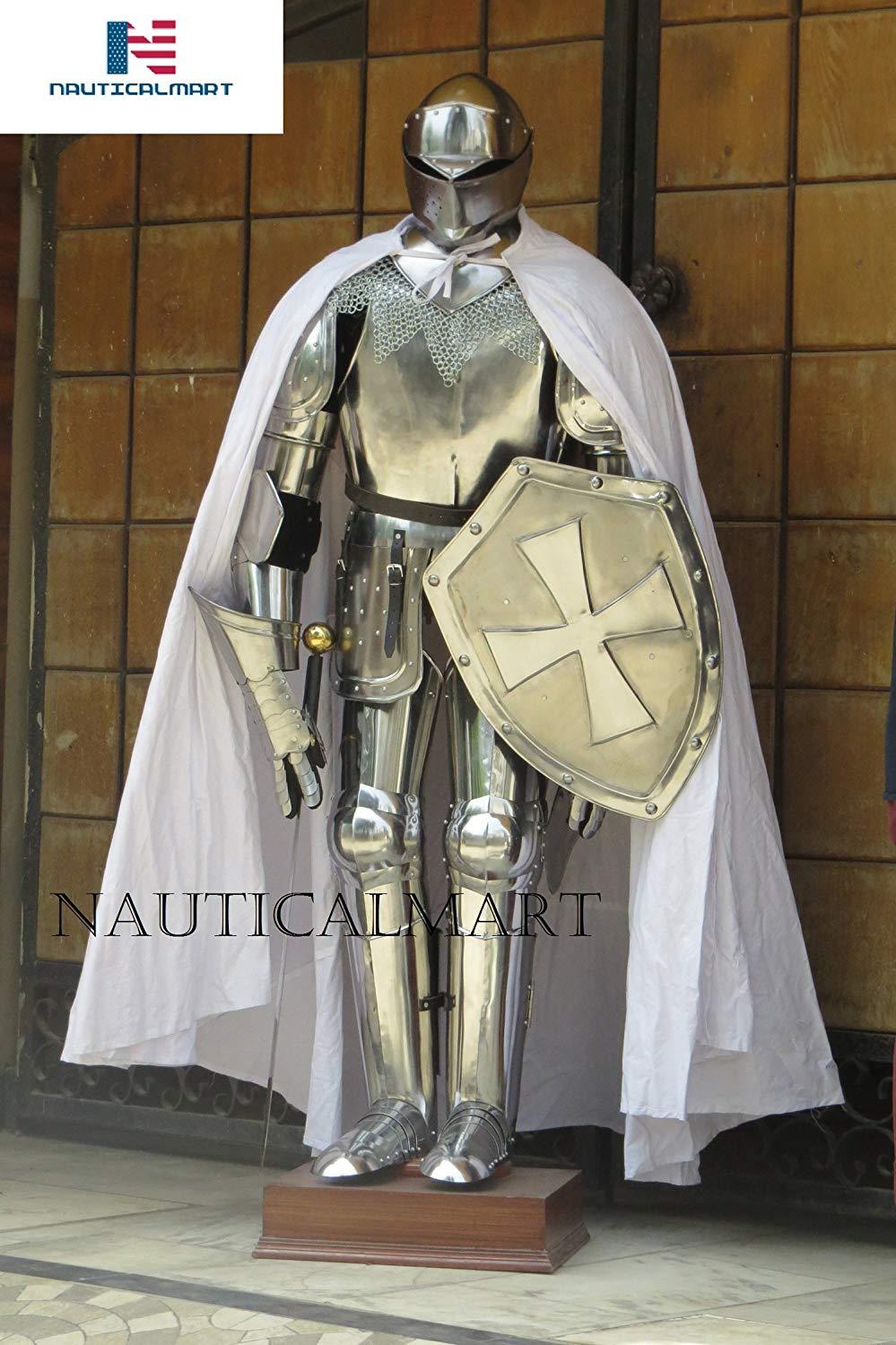 Knight Full Suit of Armor Custom LARP Halloween Costume Cloak, Shield ...