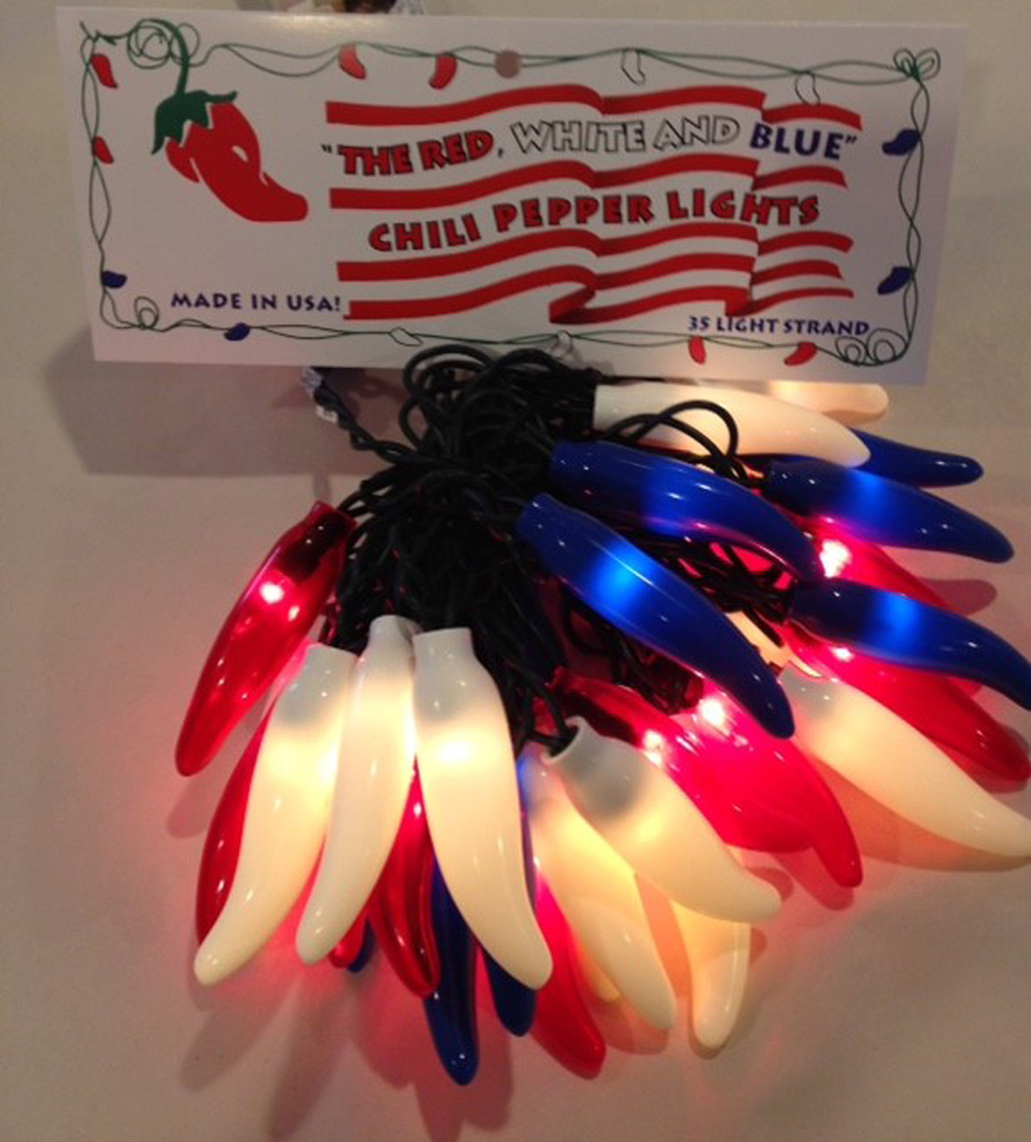 RED WHITE BLUE - LED Chili Pepper string lights - 50 peppers per string ...