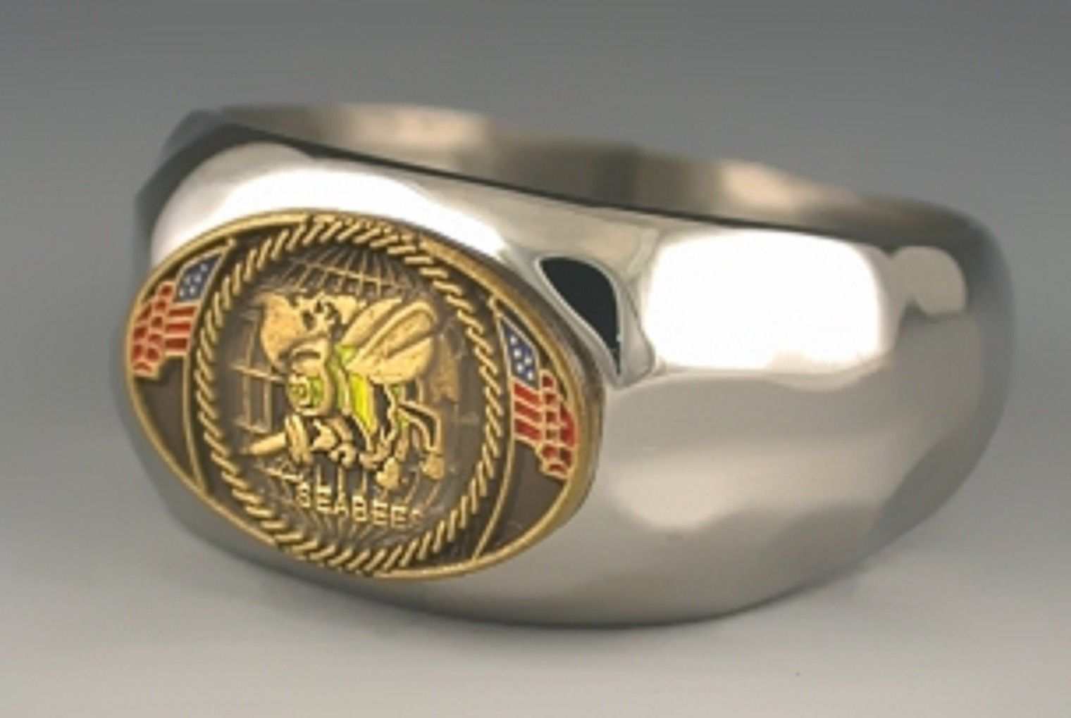 NAVY SEABEES FLAG SILVER STAINLESS STEEL RING SIZE 8 9 10 11 12 13 14 ...