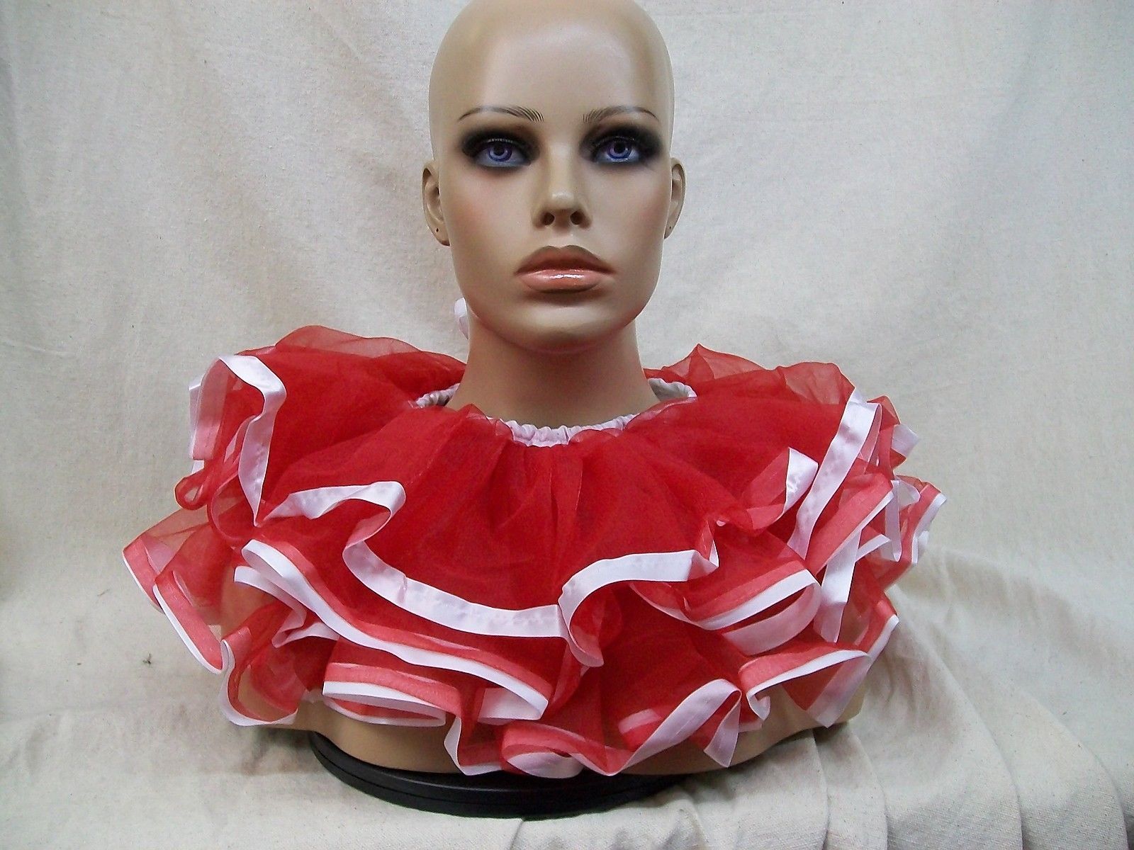 Red White Ruffle Clown Neck Collar BigTop Circus Jester Mime or Child ...