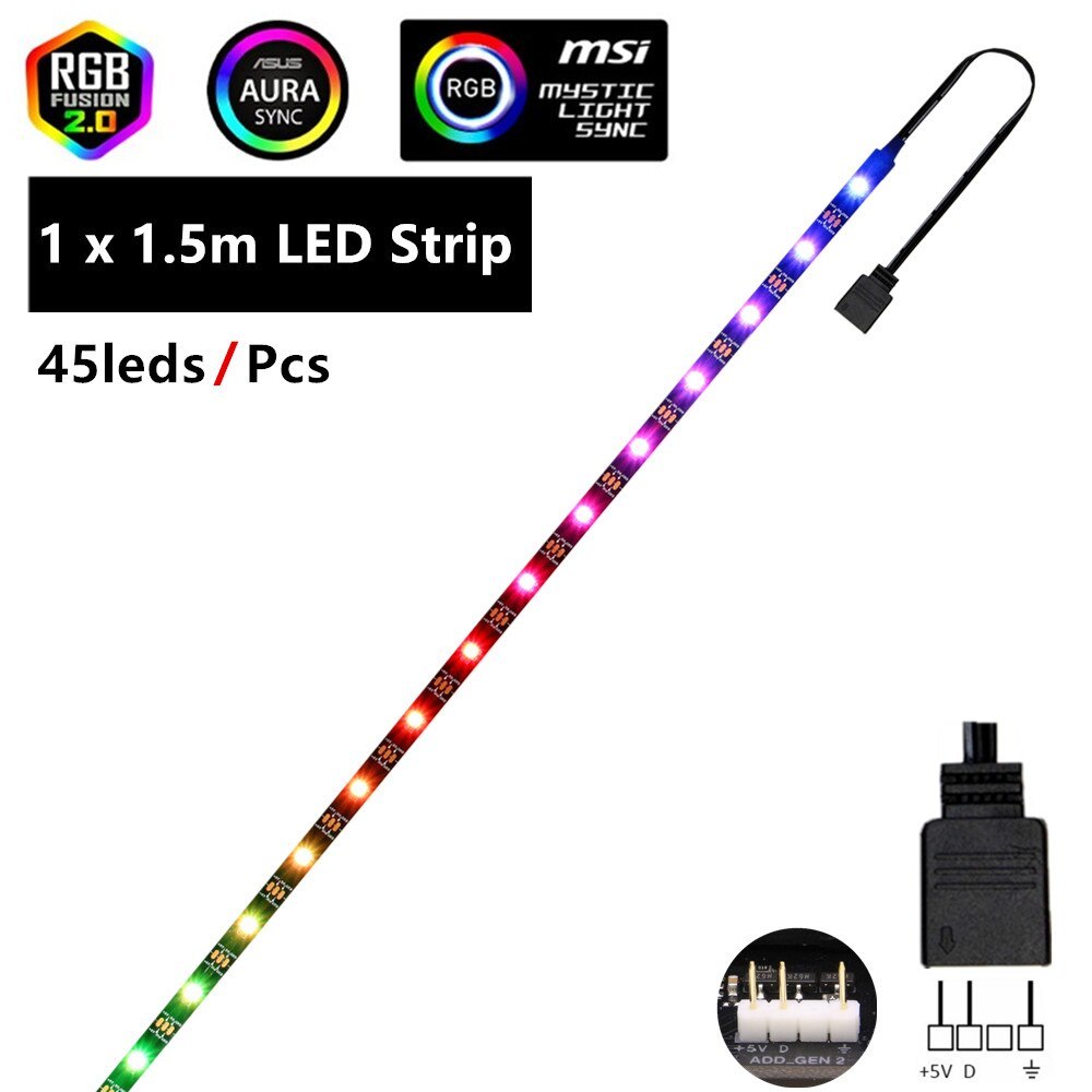 WS2812b RGB LED Strip 5V 3 Pin addressable LED headers PC for ASUS AURA ...