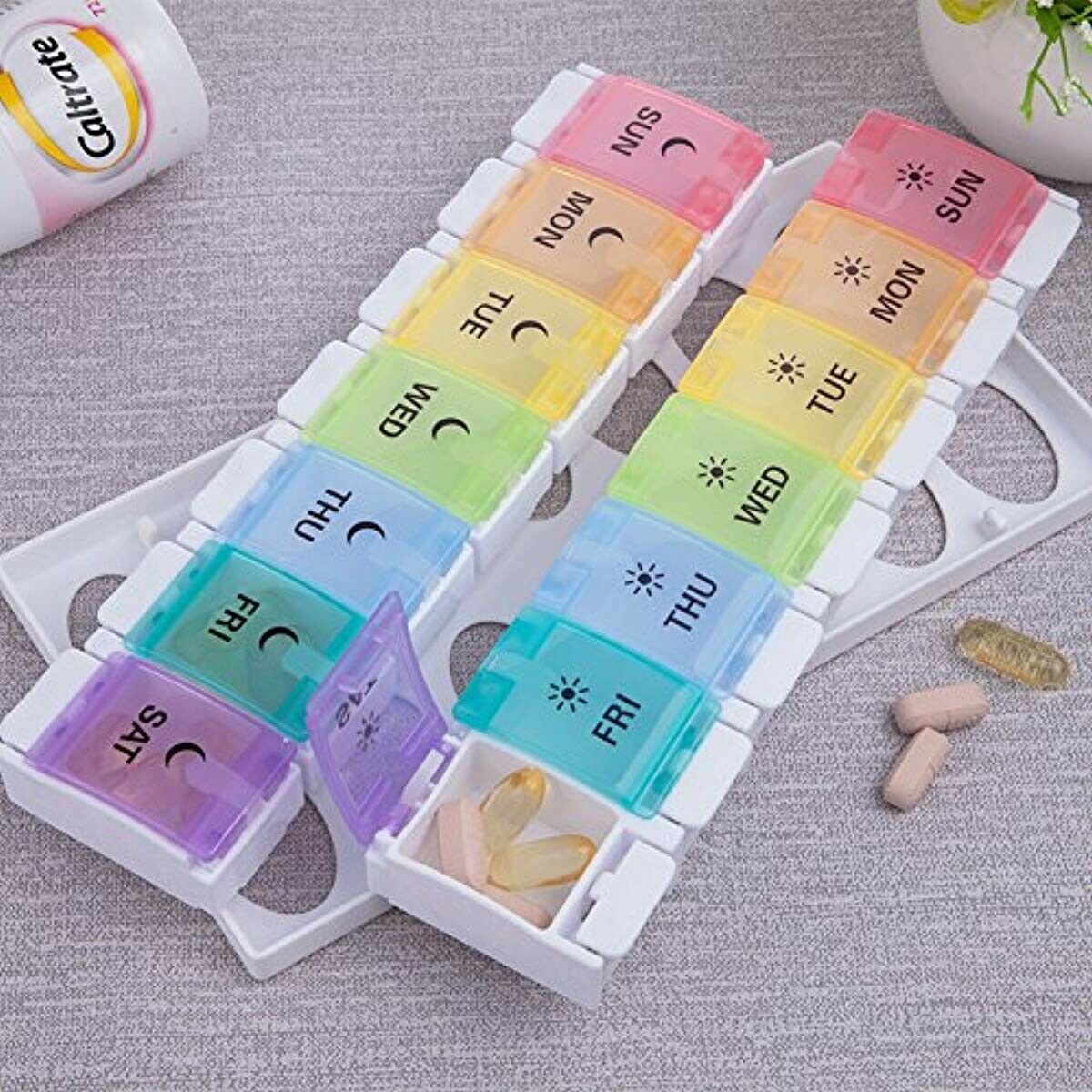 Weekly Pill Organizer 7 Day (Twice-a-Day), Sukuos Large Daily Pill ...