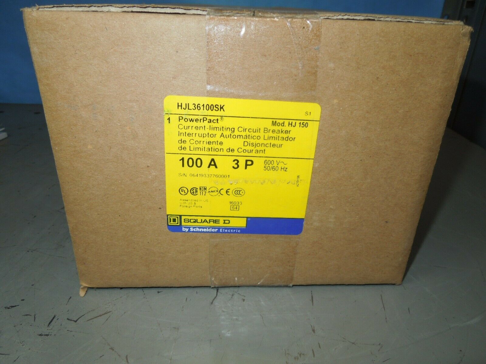 Square D PowerPact Circuit Breaker HJL36100SK 100A 3P 600V 24VAC Shunt ...