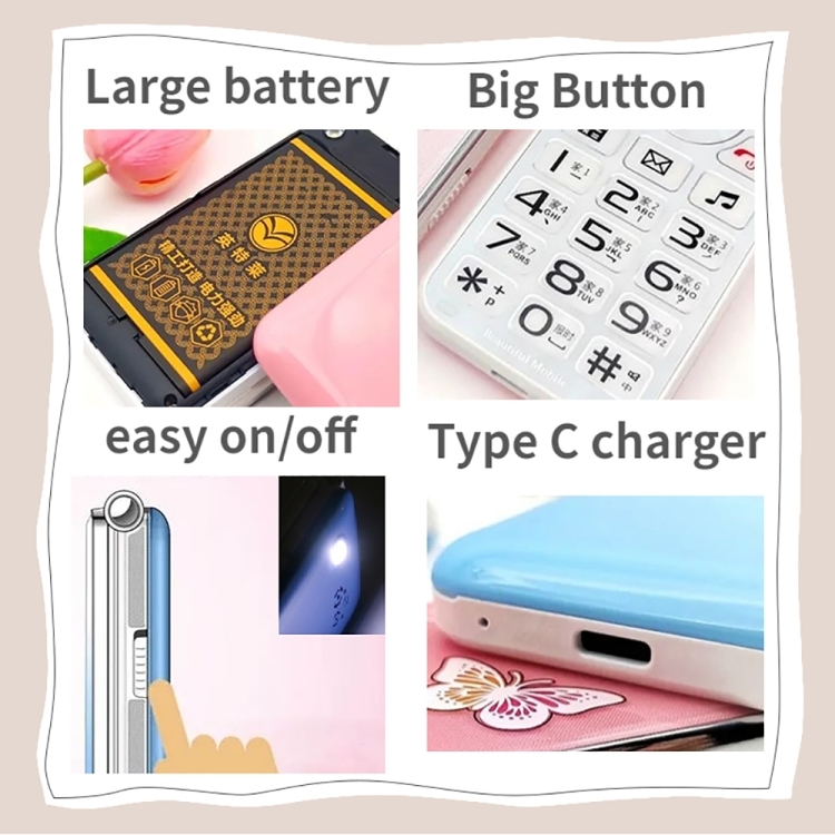 N509 Women Flip Phone Big Keys 2.4 Inch Dual Sim Mp3 FM 2g GSM Phone ...