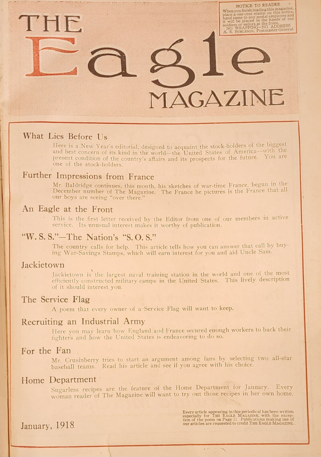 1918 - Twelve Eagle Magazines Bound Into One - Fraternal Order of Eagles- Advs - Antiquarian ...