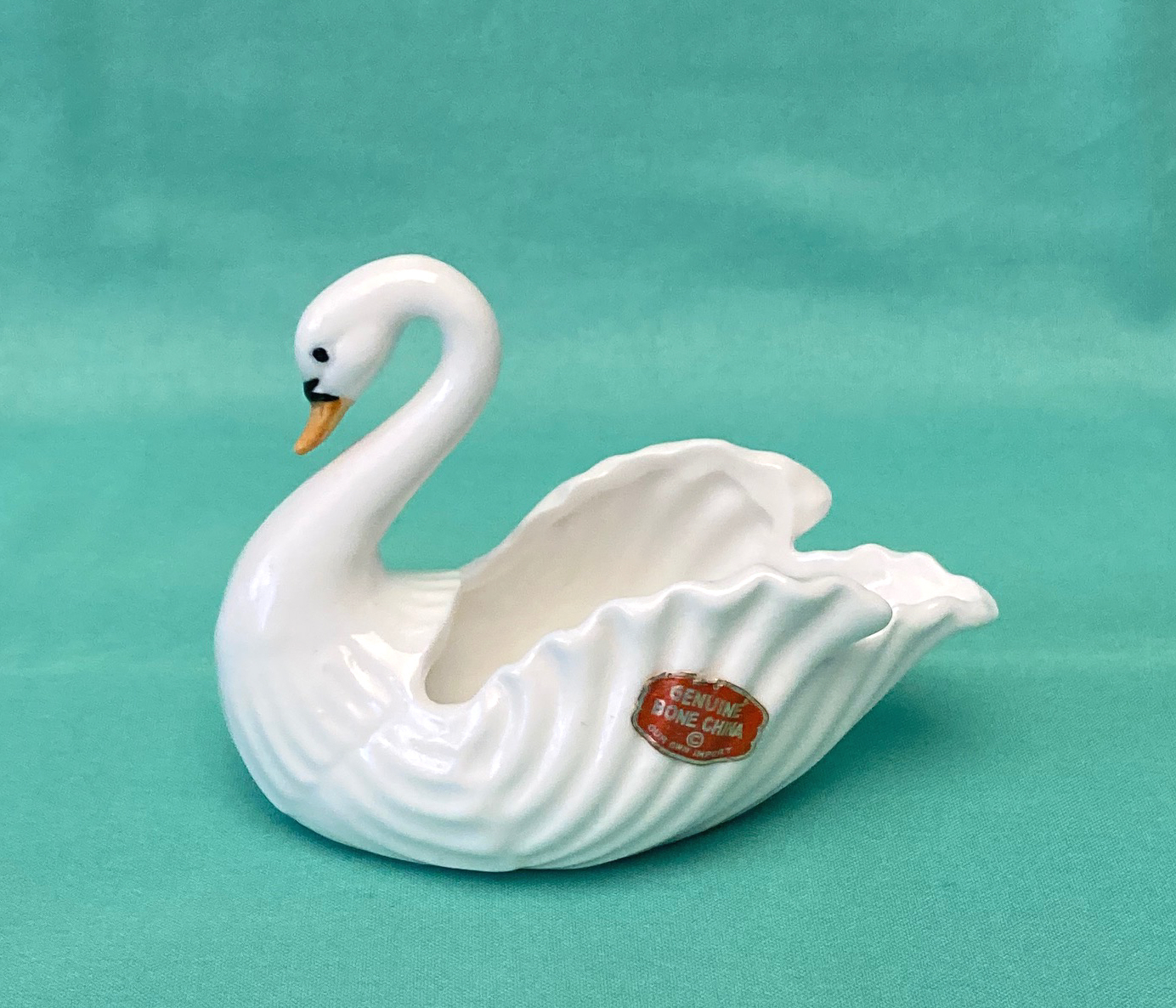 Vintage Genuine Bone China swan open salt cellar dip figurine miniature ...