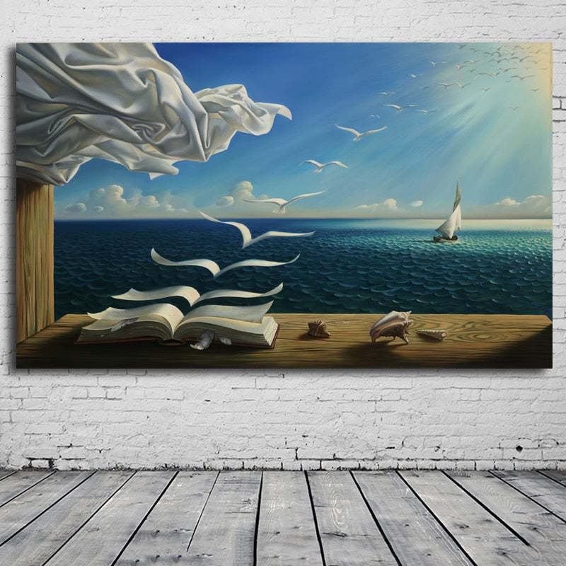 The Waves Book Sailboat Salvador Dali by Kush FRAME AVAILABLE HQ Canvas ...
