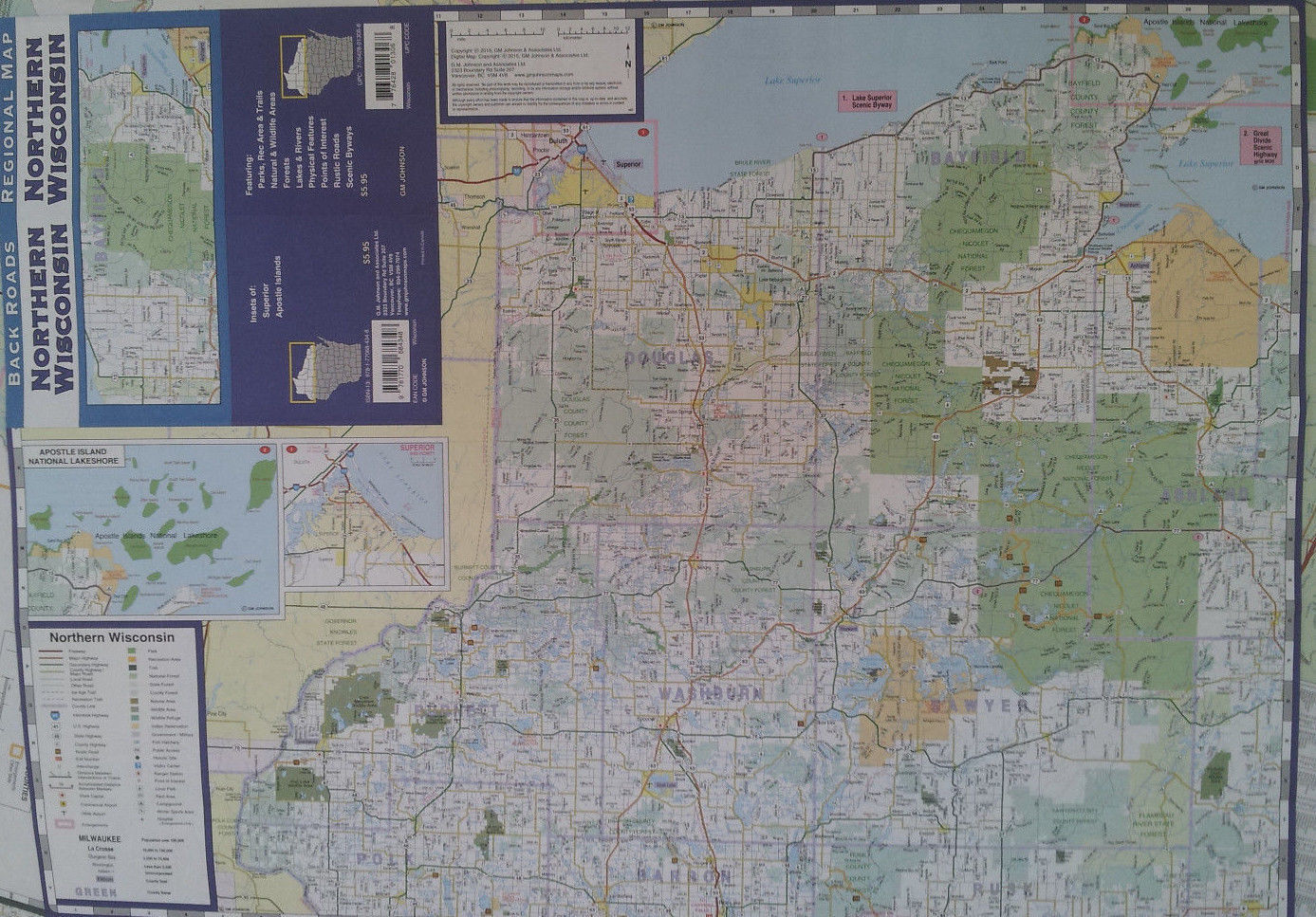 Northern Wisconsin 19 x 27 Laminated Wall Map (G) - US
