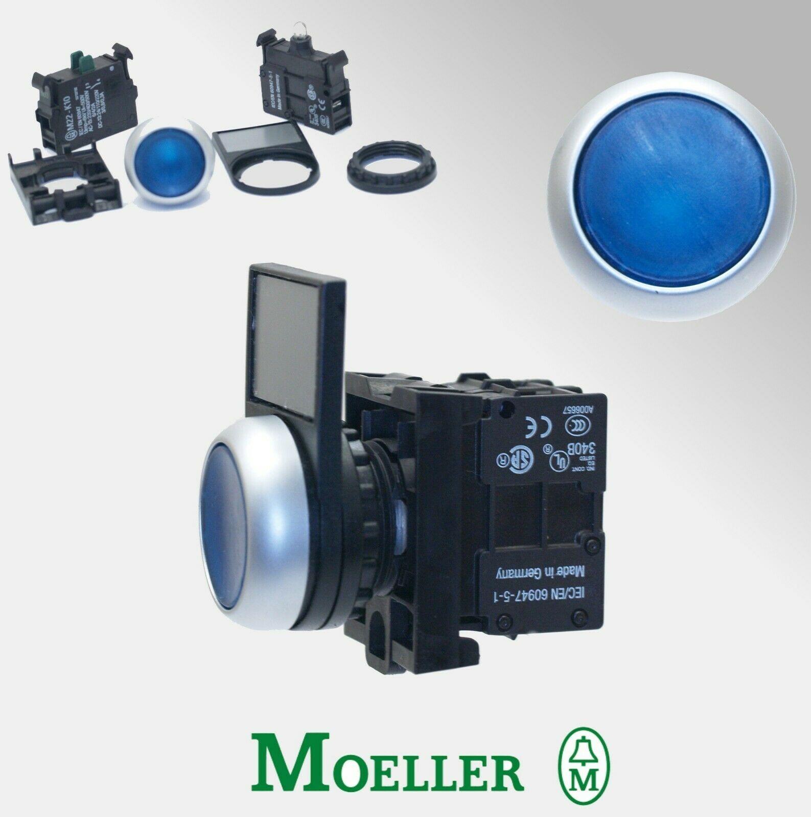 Klockner Moeller M22 Blue Illuminated Push Button M22-K10 Contact Block N.O. - Everything Else