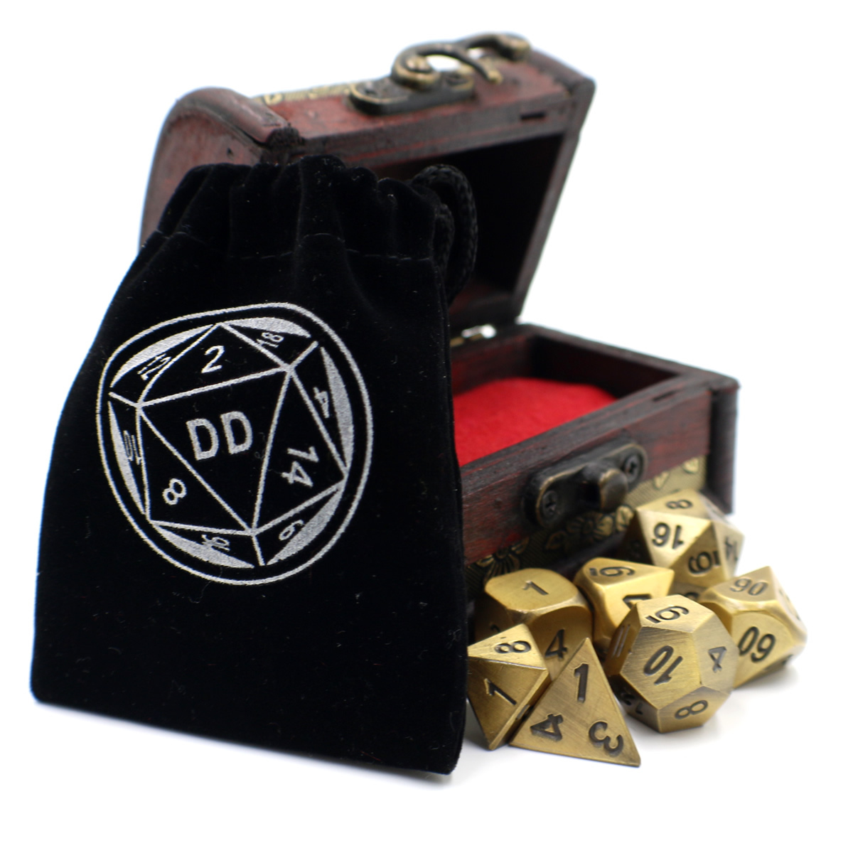 Metal DnD Dice Set with Gold Storage Chest / Box for Dungeons and ...
