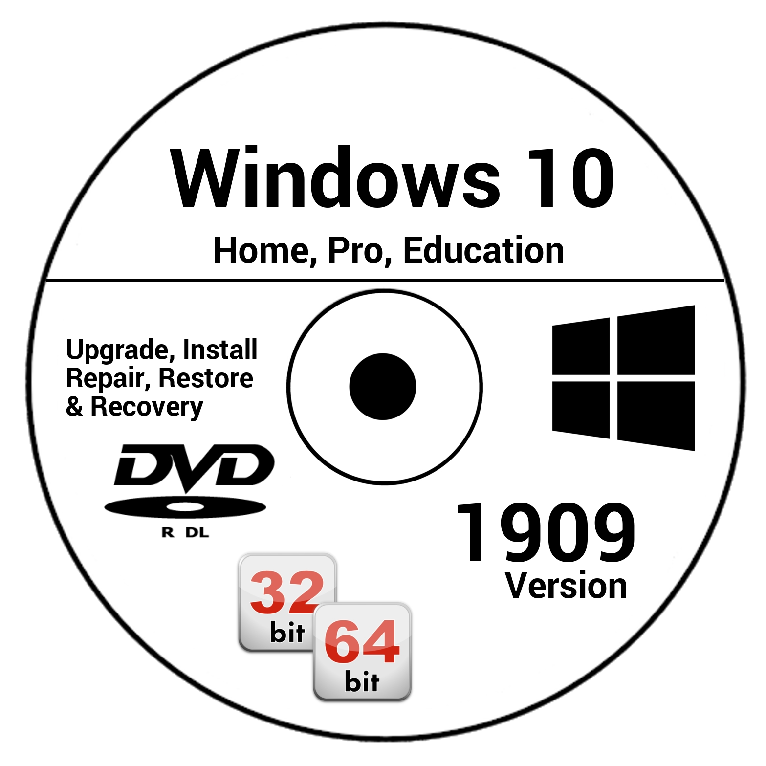 Windows 10 1909 Version 32Bit 64Bit Recovery Reinstall Boot Restore DVD ...