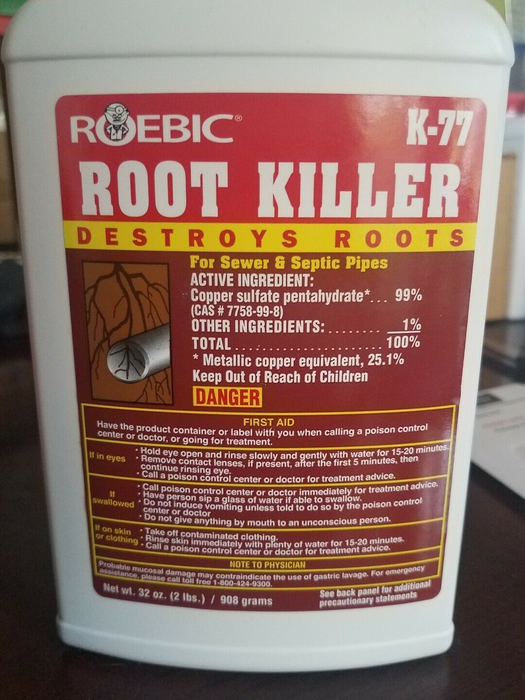 NEW ROEBIC K-77 32OZ SEWER & SEPTIC PLUMBING LINE ROOT KILLER WORKS ...