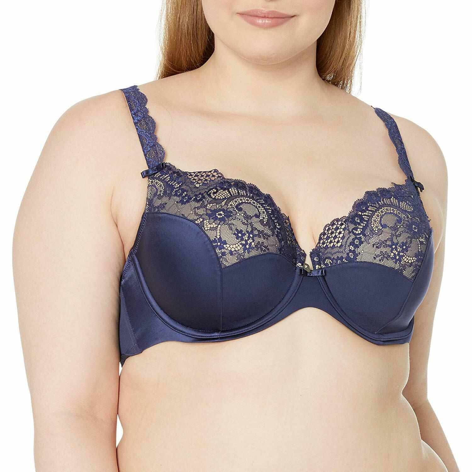 Curvy Couture Navy Plus Size Tulip Lace Push Up Bra Us 34ddd Uk 34e
