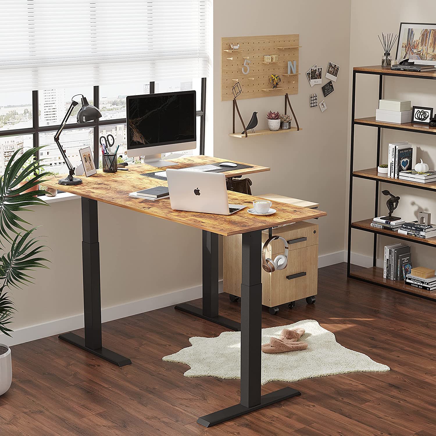 L-Shaped Electric Standing Desk, 63 Inches Triple Motor Height ...