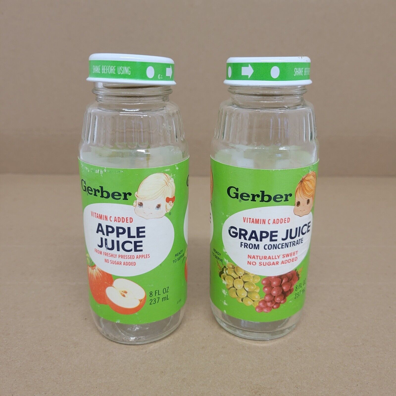 2 Vintage Gerber Baby Juice Jars 8 Oz. With Labels & Lids Early 1990’s ...