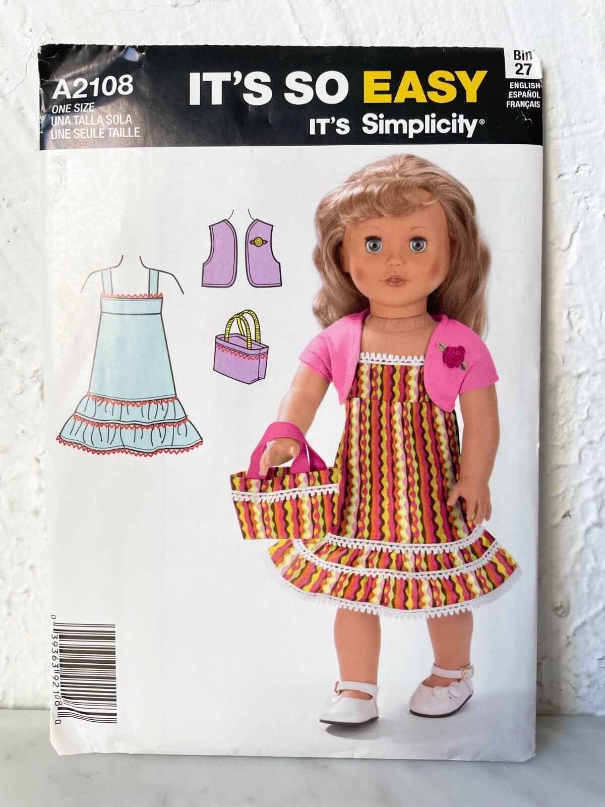 Simplicity It's So Easy 18" Doll Clothes Sun Dress Vest Bag Sewing ...