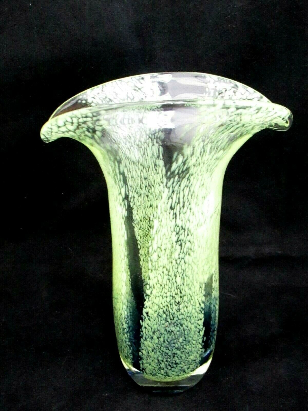 Vintage Teleflora Lime Green Blue Art Glass Vase Speckled Flared Lip ...