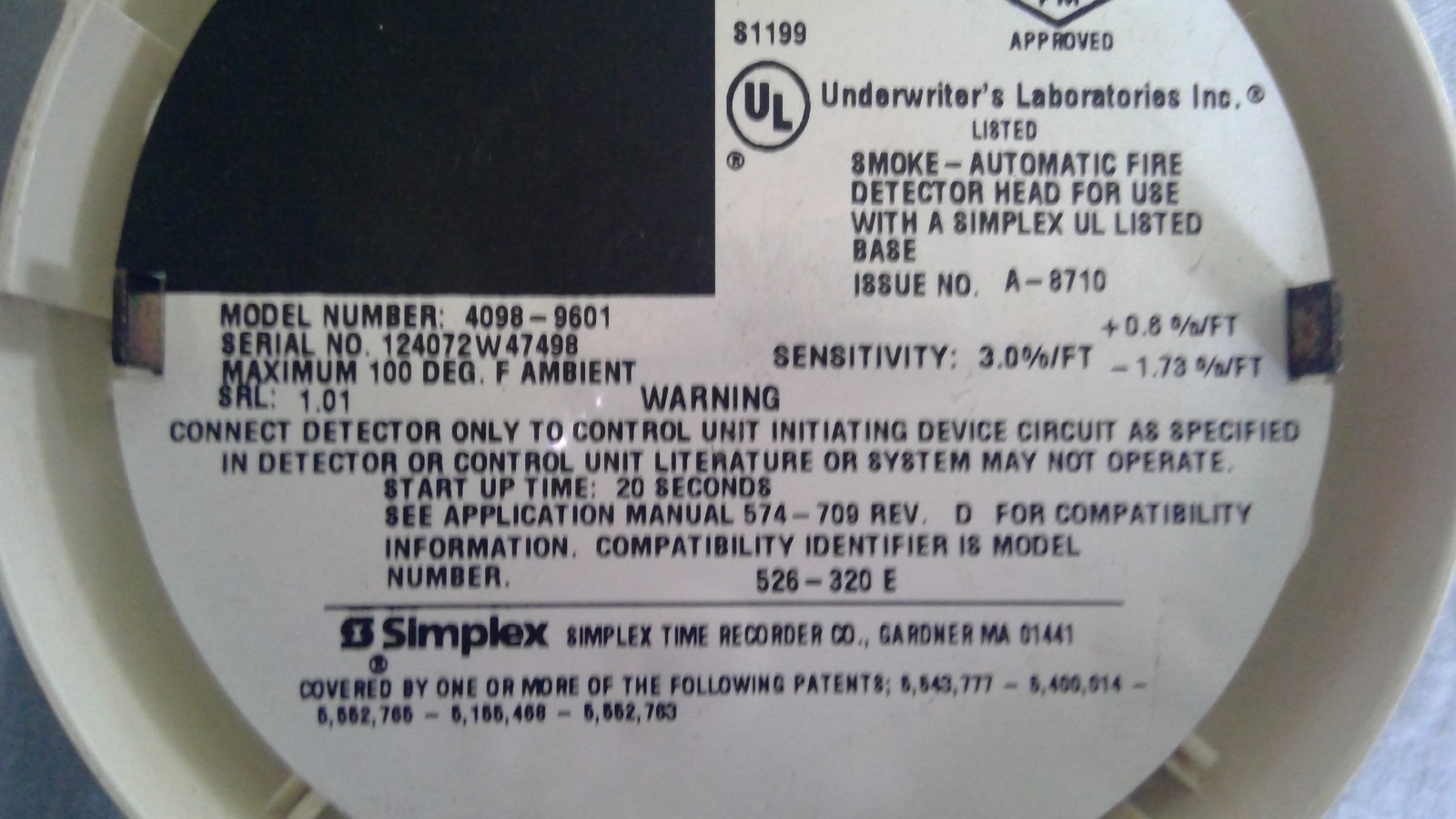 Simplex 4098-9601 Smoke-Automatic Fire Detector Head ONLY - Fire ...