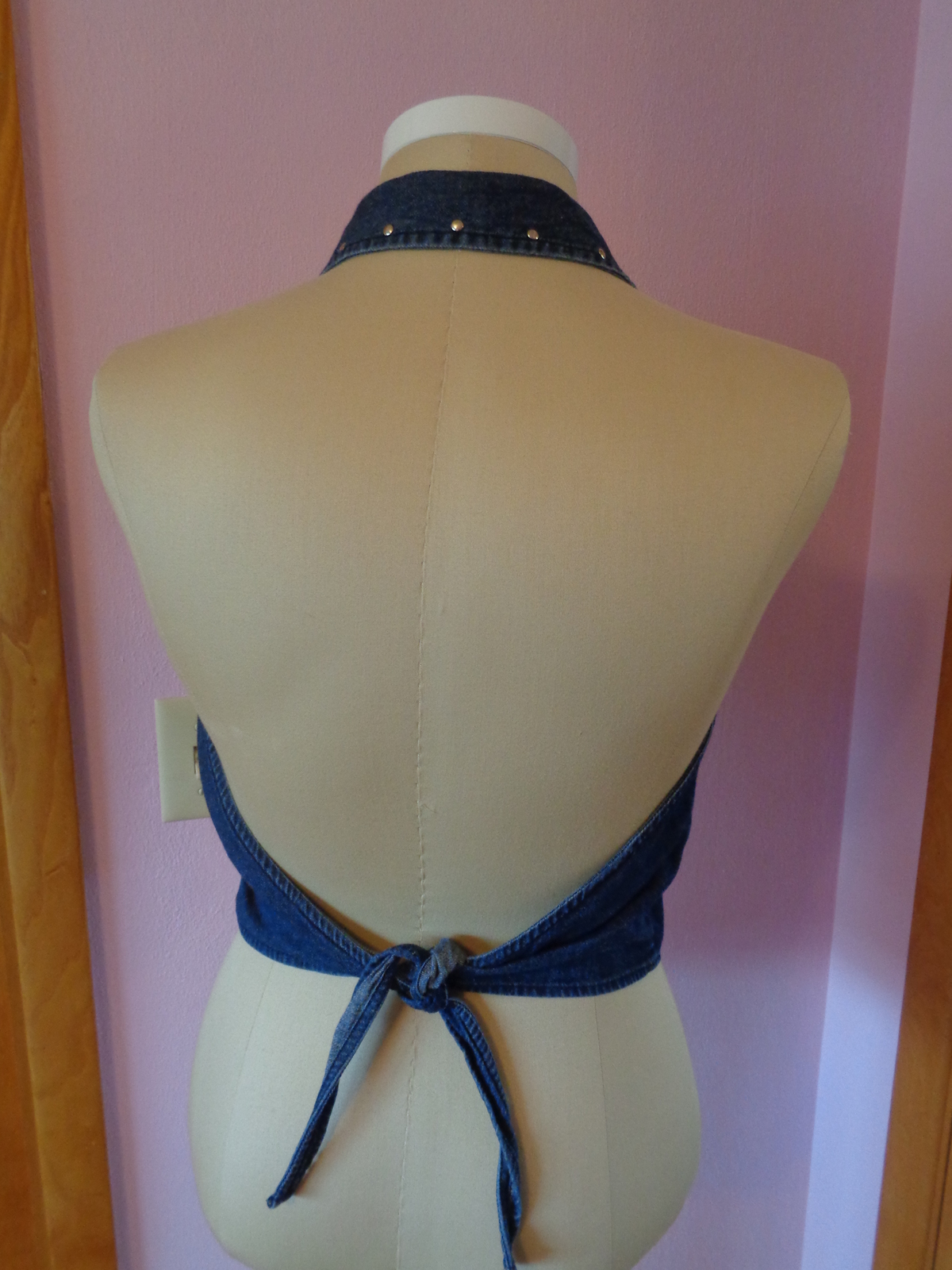 Route 66 Womens Blue Jean Halter Top M Snap Front Tie Back Studs ...