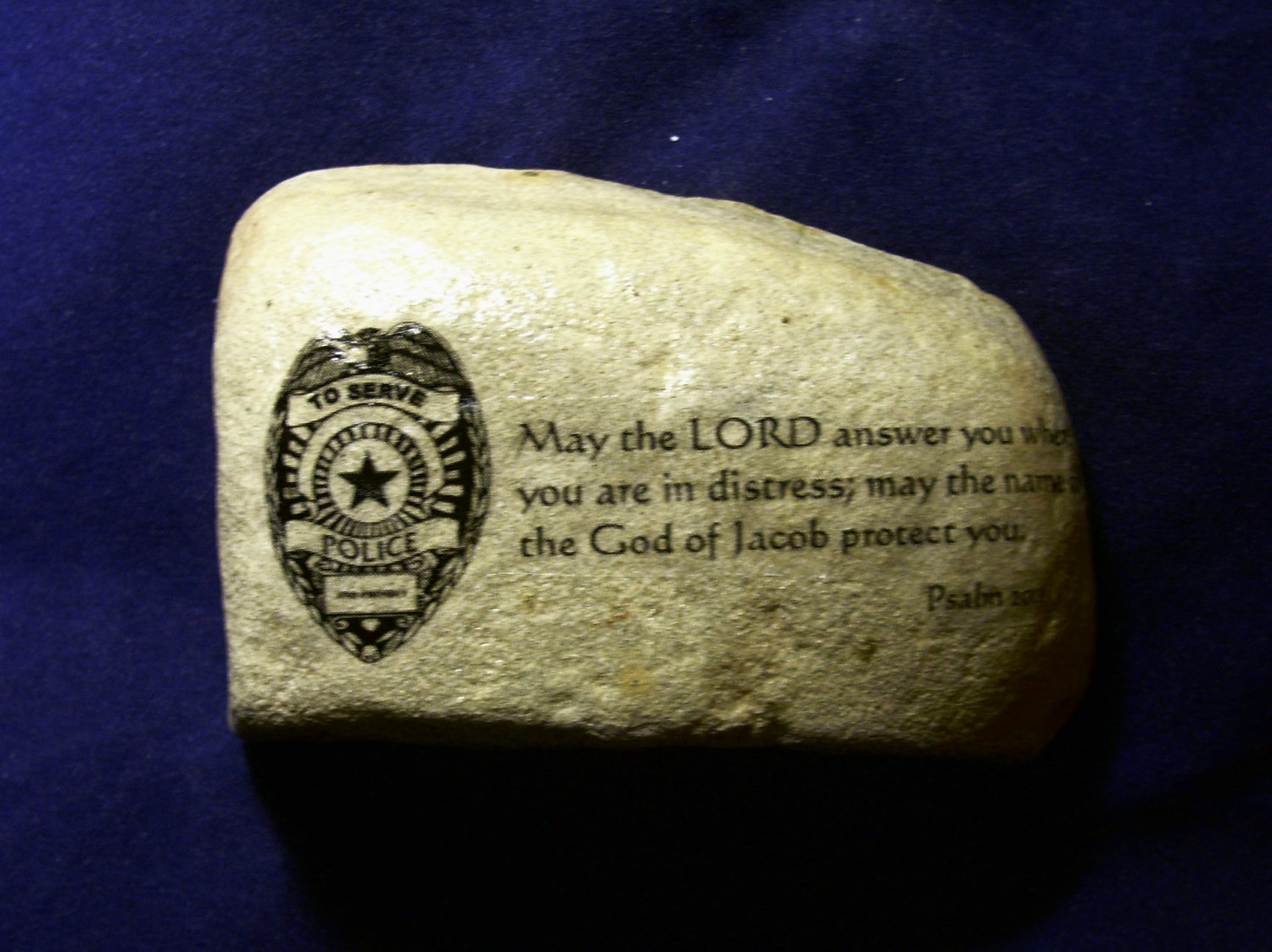 Law Enforcement Police Officer Stone gift Bible verse Psalm 20:1 Badge ...