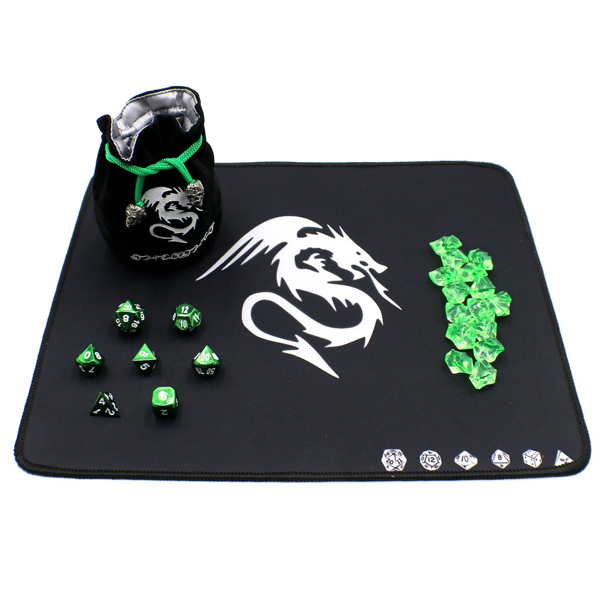 Polyhedral Metal Dice Set with DnD Play Mat, Dice Bag and Counters ...