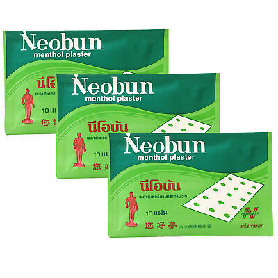 3 Packs NEOBUN MENTHOL PLASTER PAIN RELIEF 30 Sheet EXP 2024 Small Sz ...