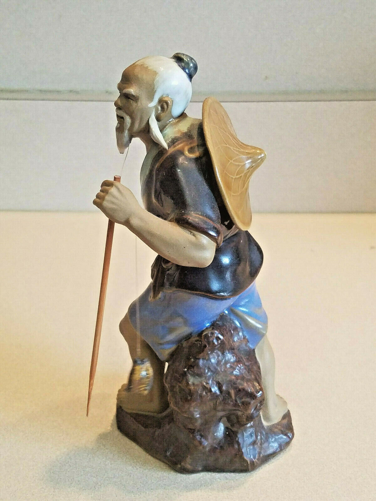 Vintage Chinese Schiwan Mud Man Ceramic Old Fisherman Statue #57 - 1900-Now