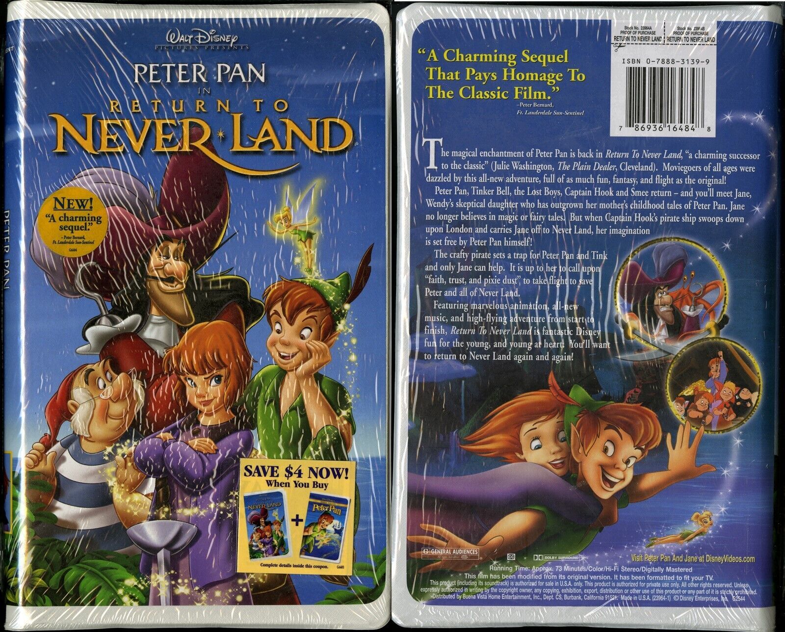 PETER PAN 2 RETURN TO NEVERLAND VHS DISNEY VIDEO LARGE CLAMSHELL CASE ...