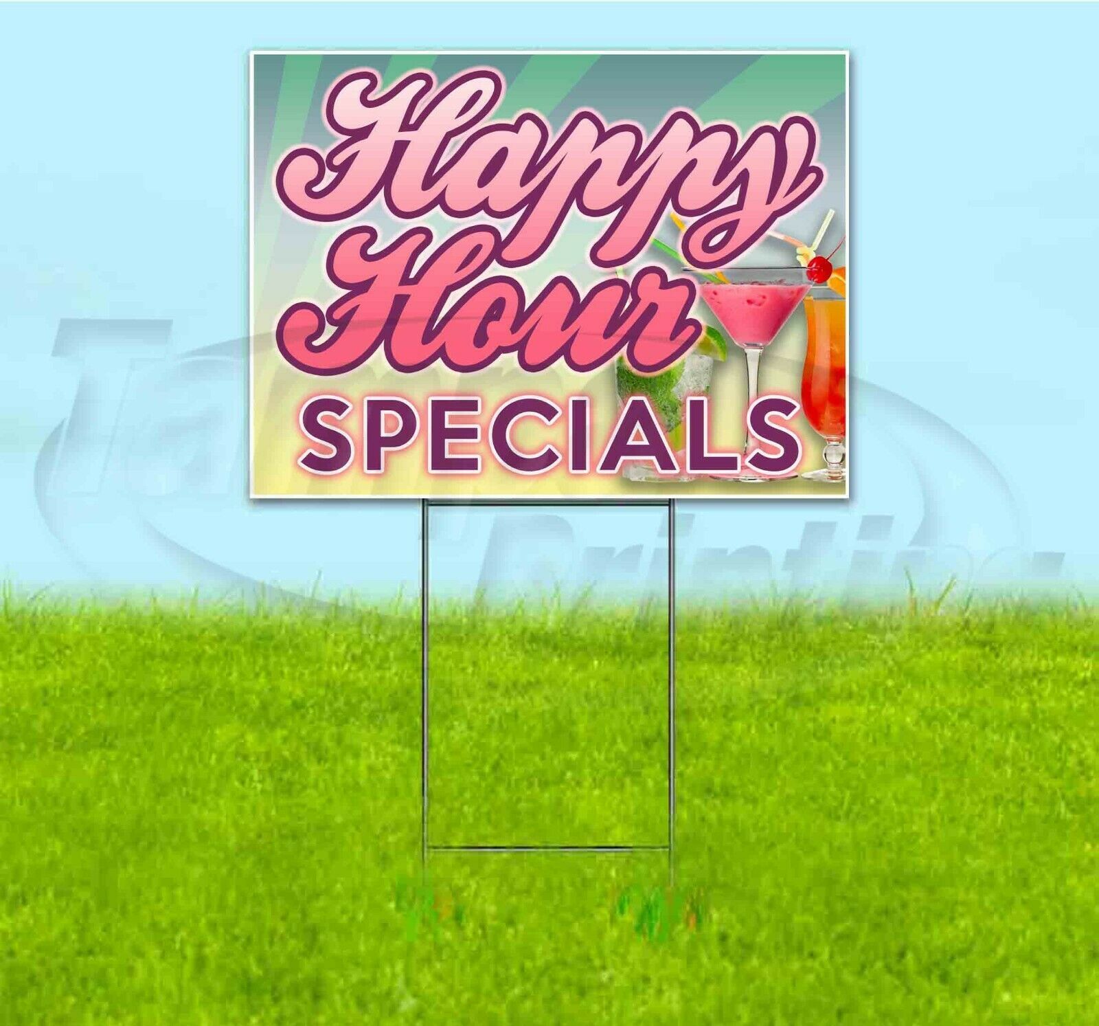 HAPPY HOUR SPECIALS 18x24 Yard Sign WITH STAKE Corrugated Bandit USA ...