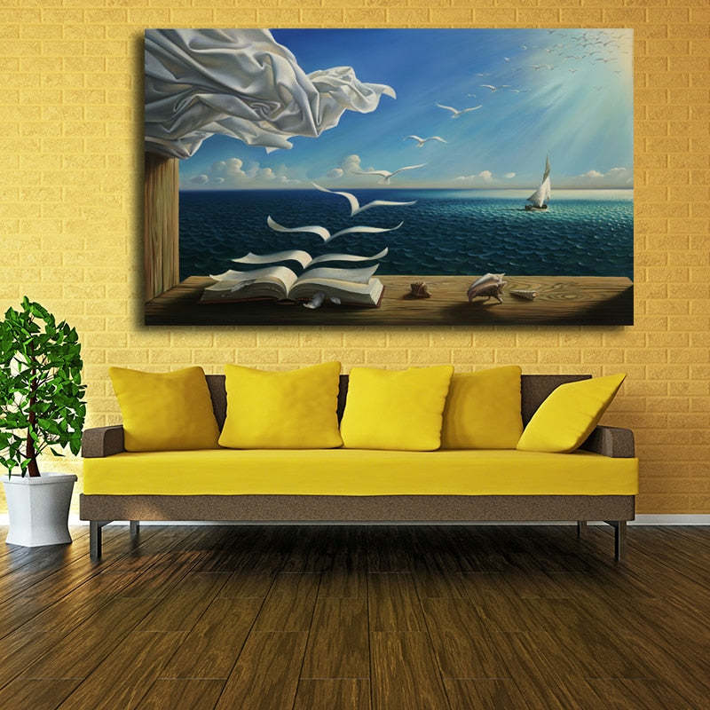The Waves Book Sailboat Salvador Dali by Kush FRAME AVAILABLE HQ Canvas ...