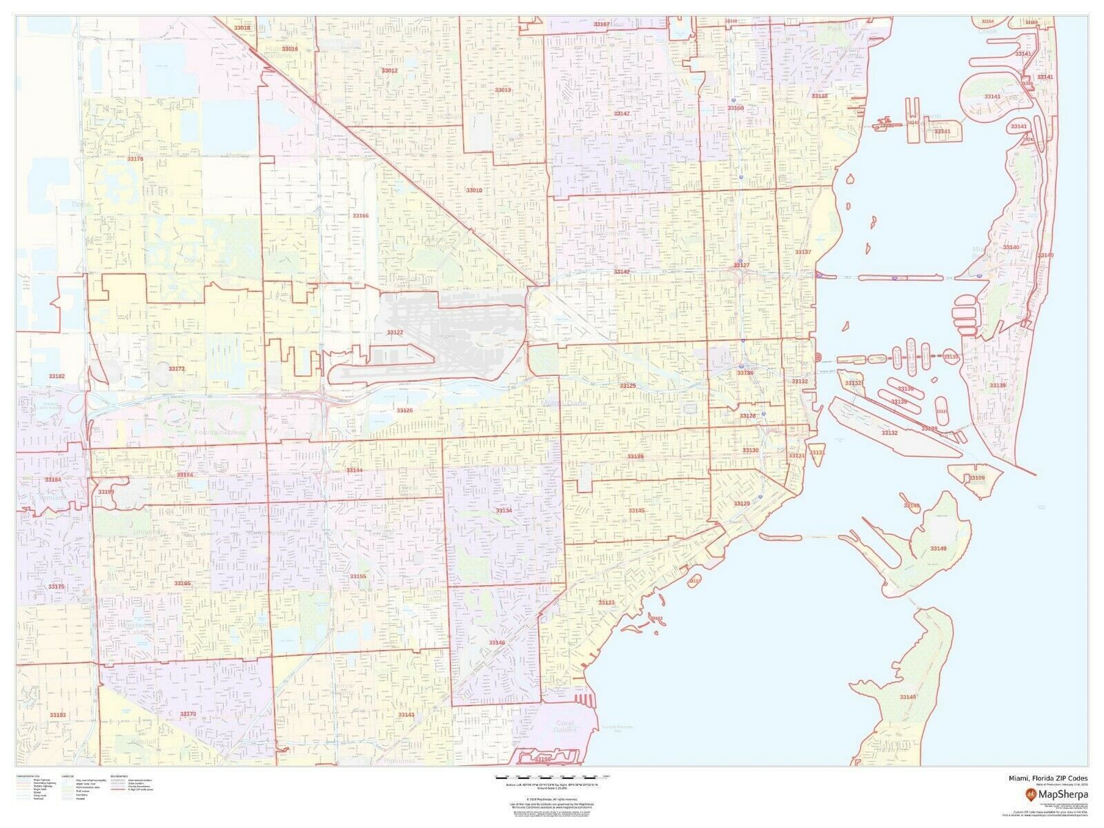 Miami, Florida ZIP Codes Laminated Wall Map (MSH) - US