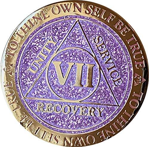 7 Year AA Medallion Reflex Lavender Purple Glitter Gold Plated Chip VII ...